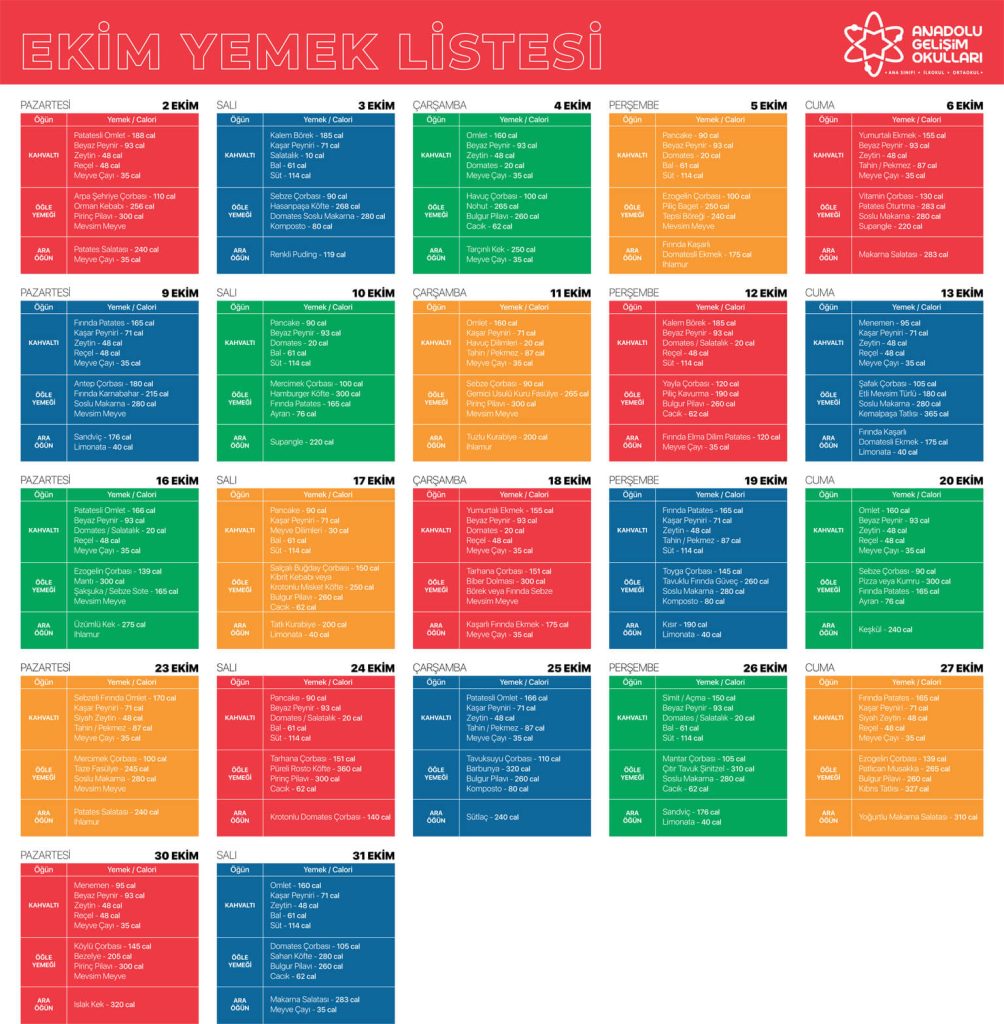 Yemek Listesi – Anadolu Gelişim Okulları